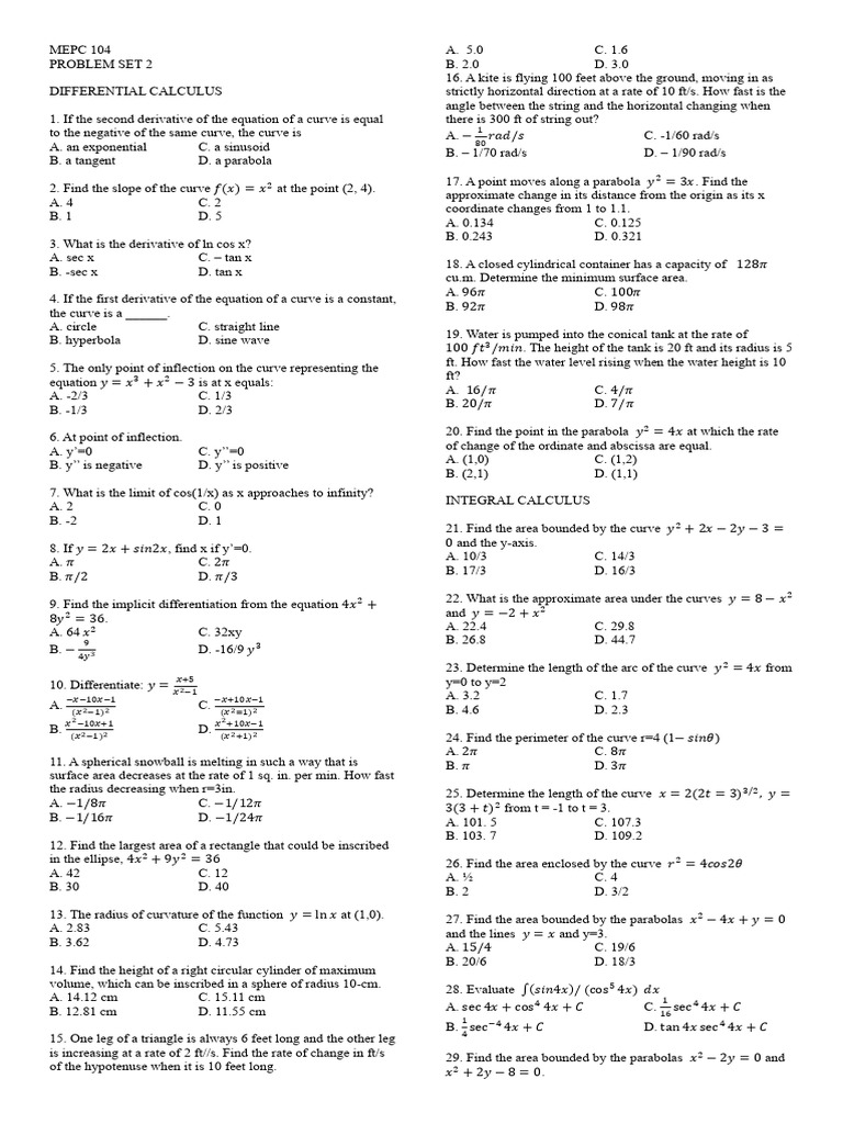 MEPC 104 FINALS Problem Set 2 | PDF | Interest | Area