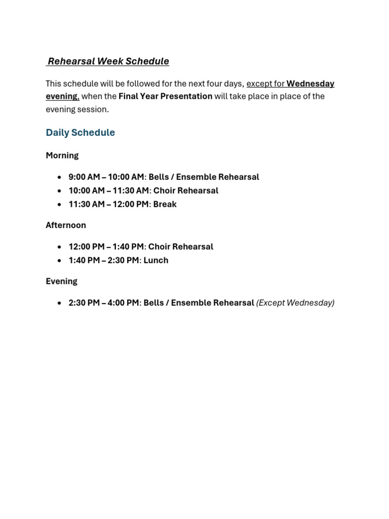 Rehearsal Schedule | PDF