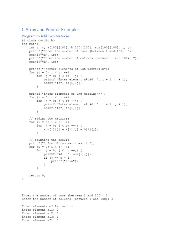 Examples On Arrays and Pointers | PDF | Matrix (Mathematics) | Software Engineering
