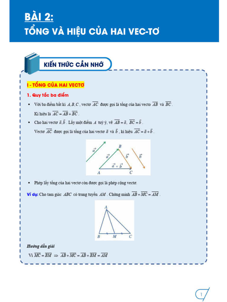 Bài 2. Tổng và hiệu của hai vecto | PDF