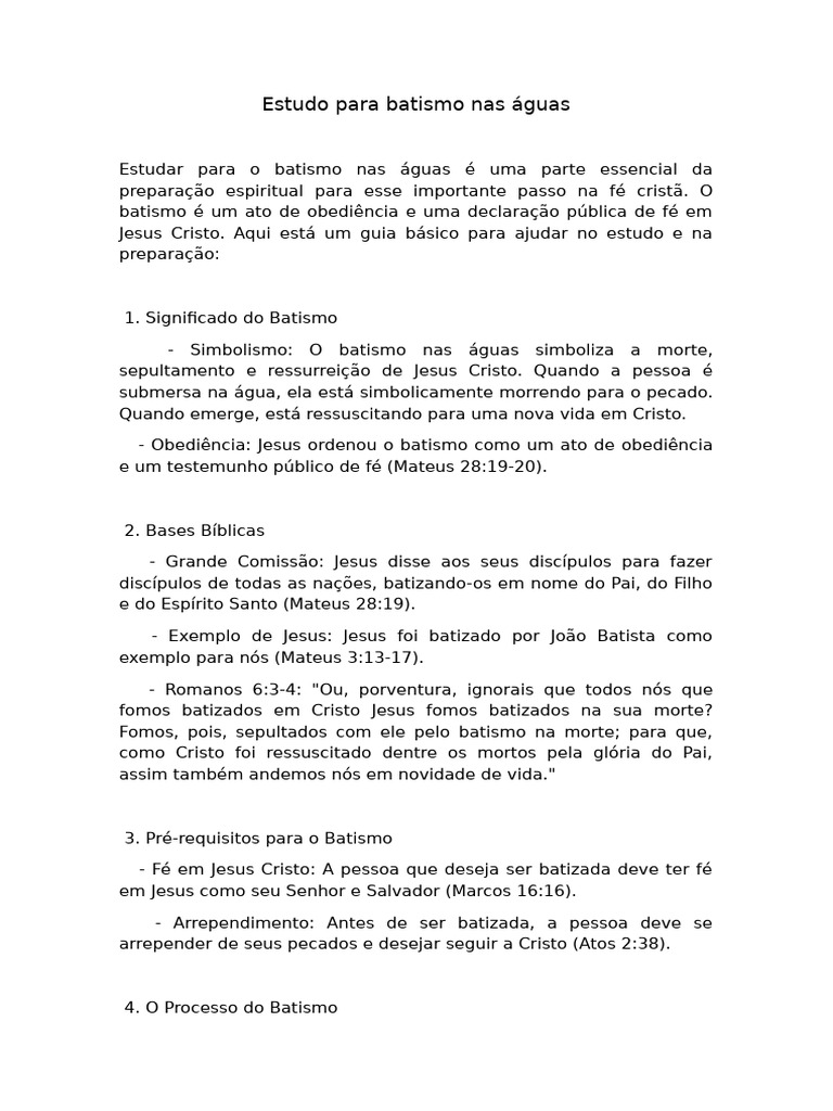 Estudo para Batismo Nas Águas | PDF | Batismo | Jesus