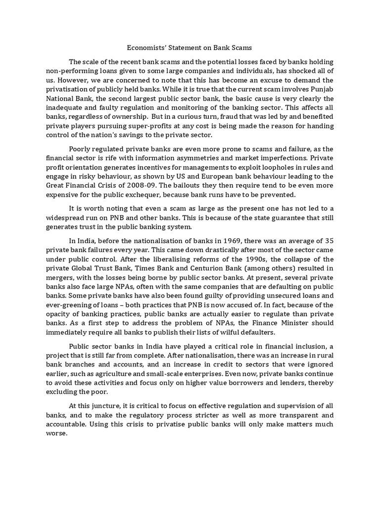 Economists Oppose Bank Privatization | PDF | Banks | Economies