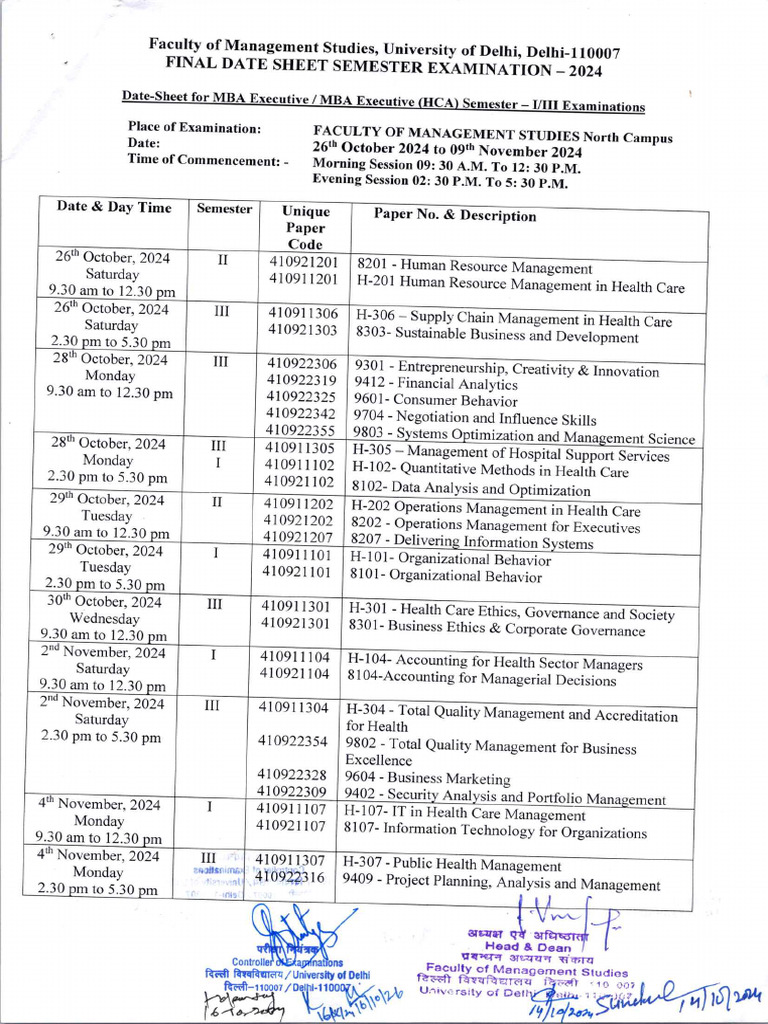 2024 Delhi University Exam Schedule | PDF | Business Economics | Economies