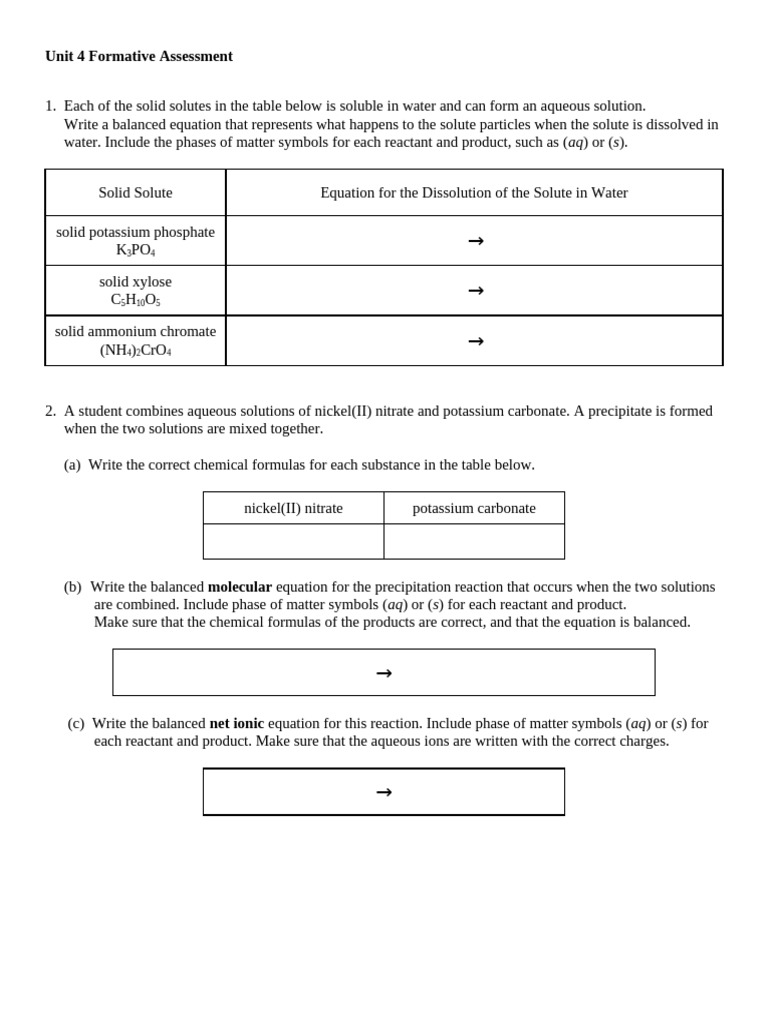 Unit 4 Formative Assessment | PDF | Redox | Titration