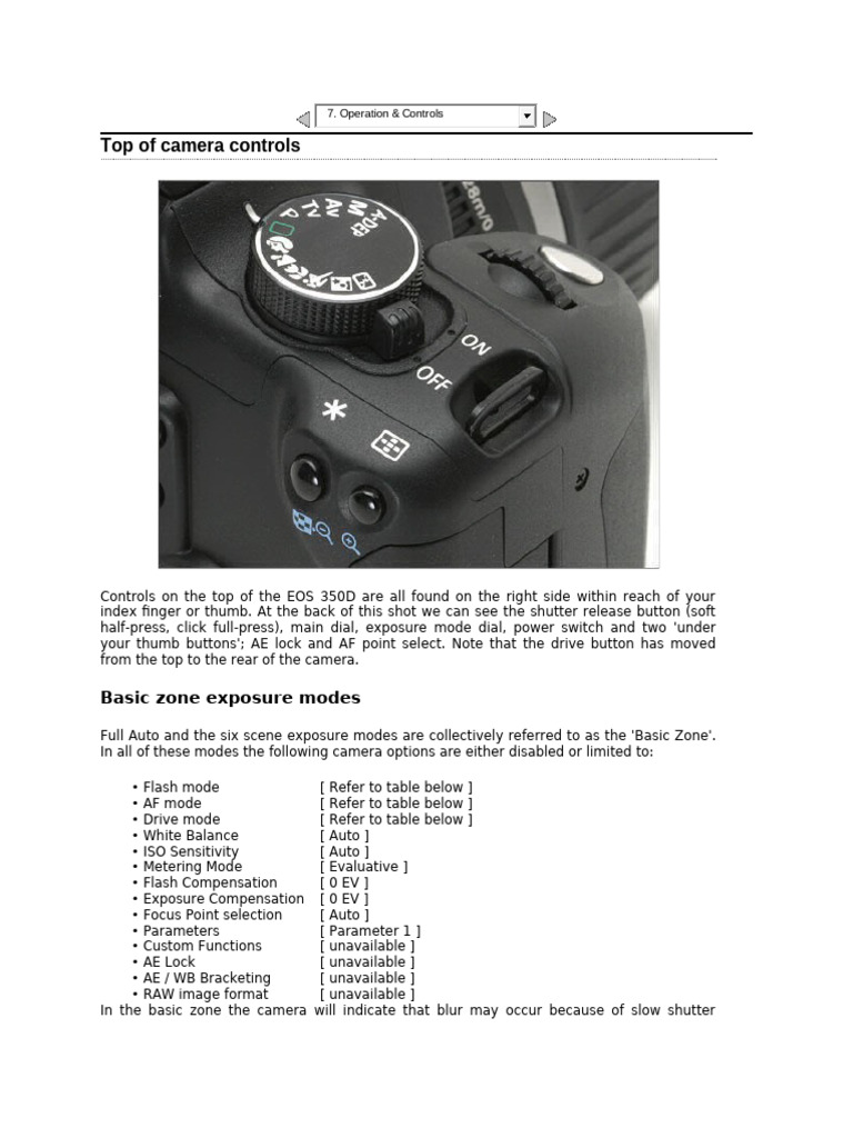 Canon EOS 350D Camera Controls Guide | PDF | Exposure (Photography ...