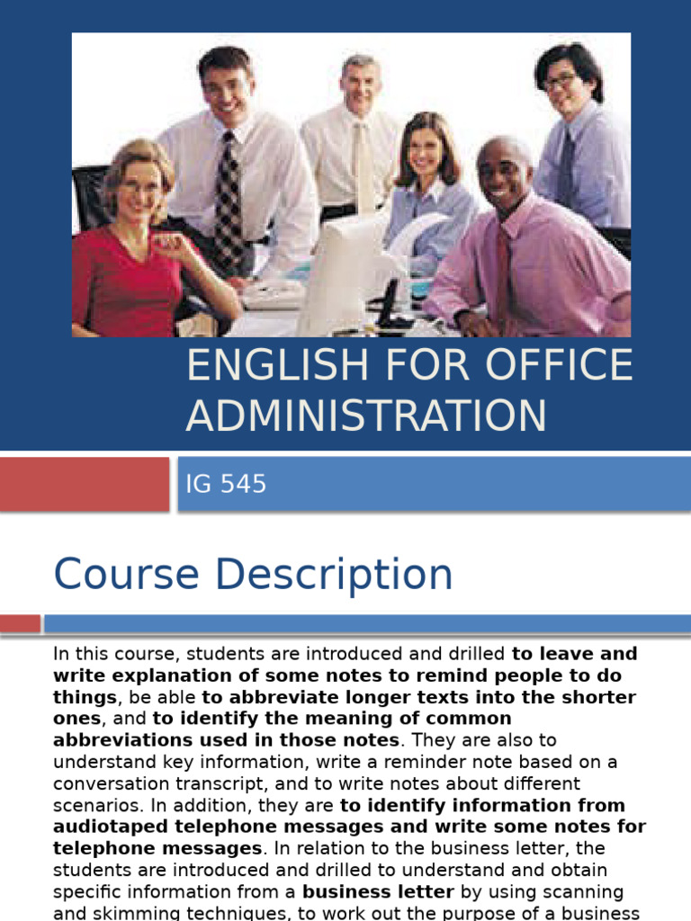 1 Introduction To The Course Eng For Office Adm | PDF