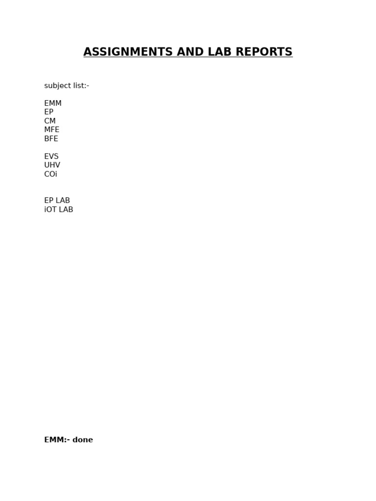 Assignments and Lab Reports | PDF
