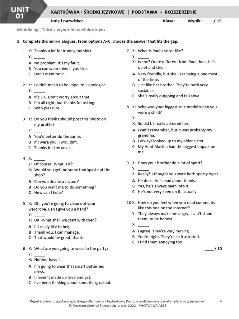 RepetMat U01 Kartk Å rodki jÄ zykowe Podst Rozsz | PDF