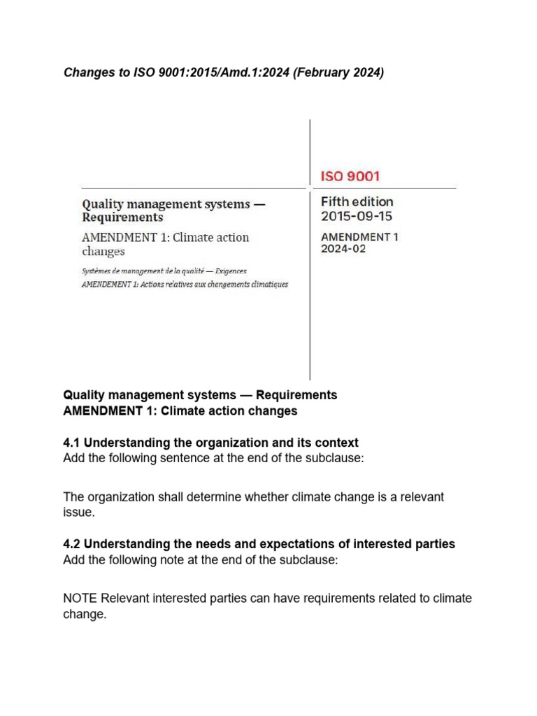 ISO 9001 Amendment 1 | PDF