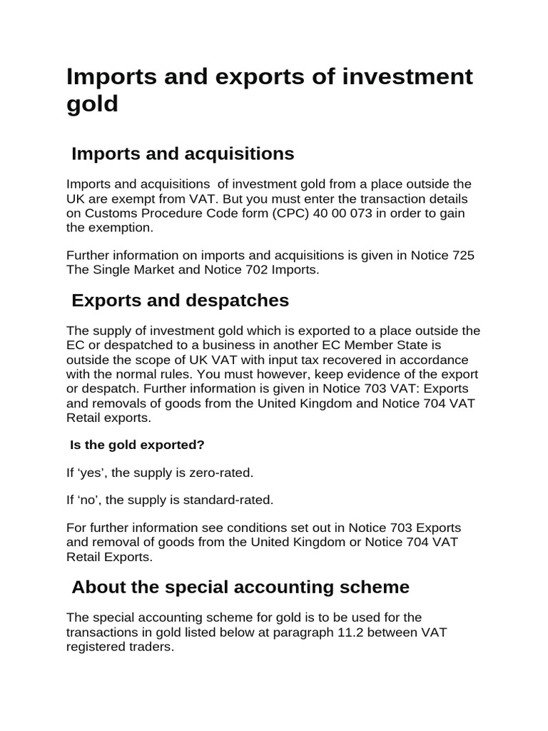 Imports and Exports of Investment Gold | PDF | Value Added Tax | Ounce