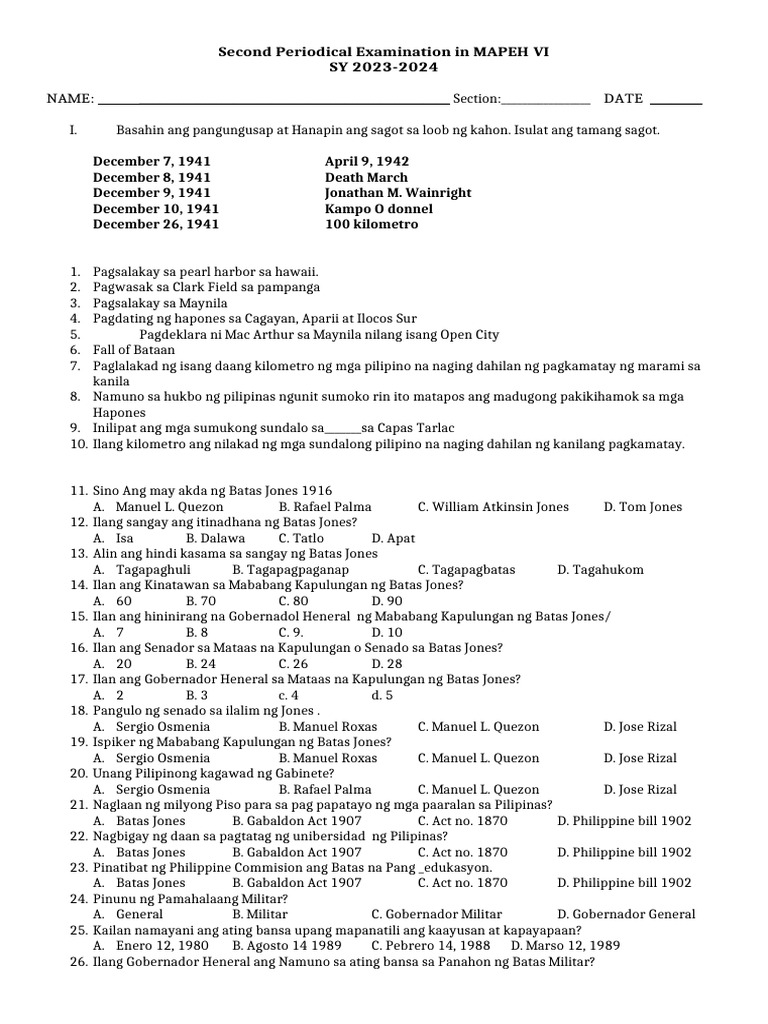 Second Periodical Examination in Ap6 | PDF