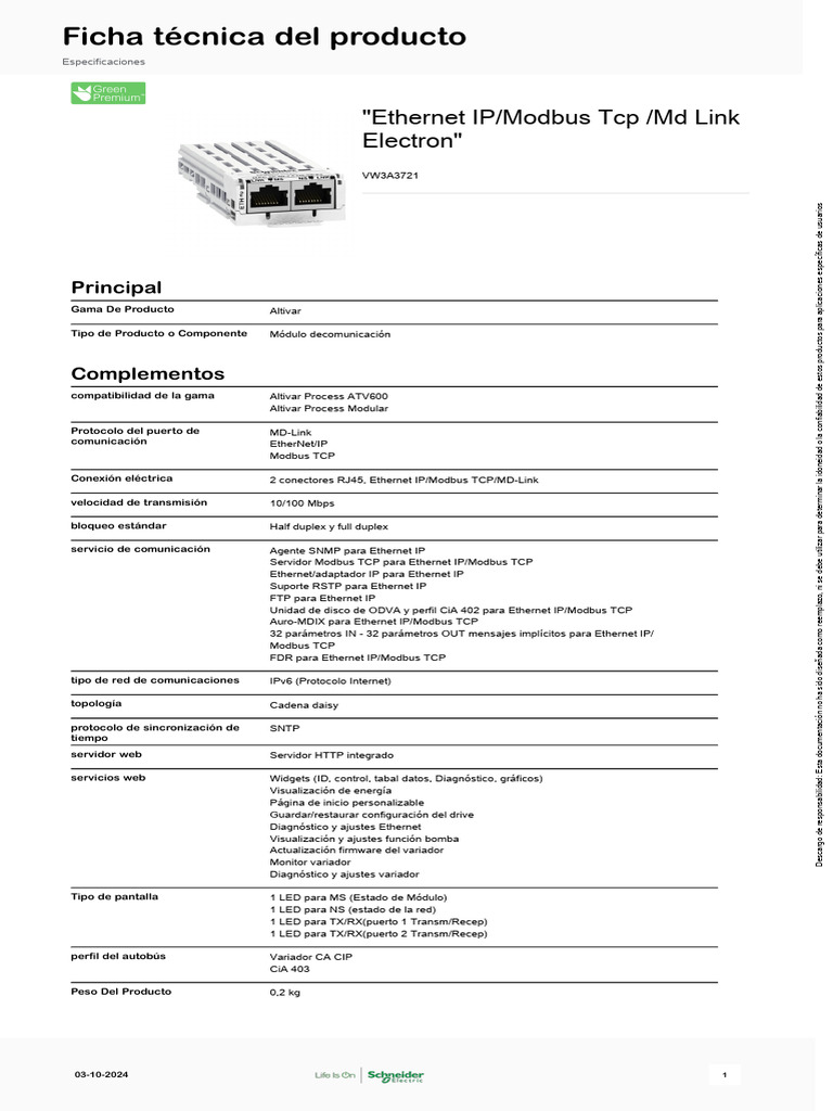 Módulo Comunicación Altivar Ethernet | PDF | Protocolo de Control de Transmisión | Protocolos de ...