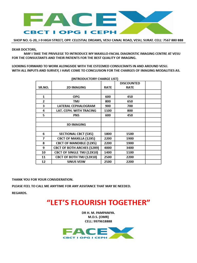 Facex CBCT Vesu Charge List 24 | PDF