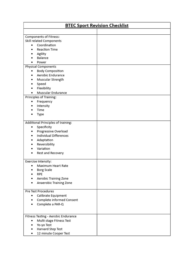BTEC Sport Revision Guide: Fitness & Training | PDF | Strength Training ...