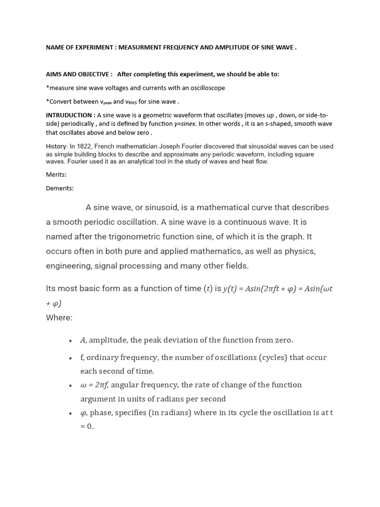 Lab Report Sine Wave | PDF | Frequency | Wavenumber