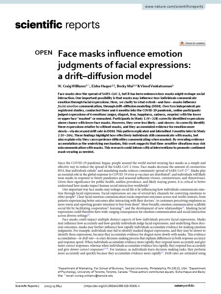 Face Masks Infuence Emotion - Judgments of Facial Expressions - A Drift ...