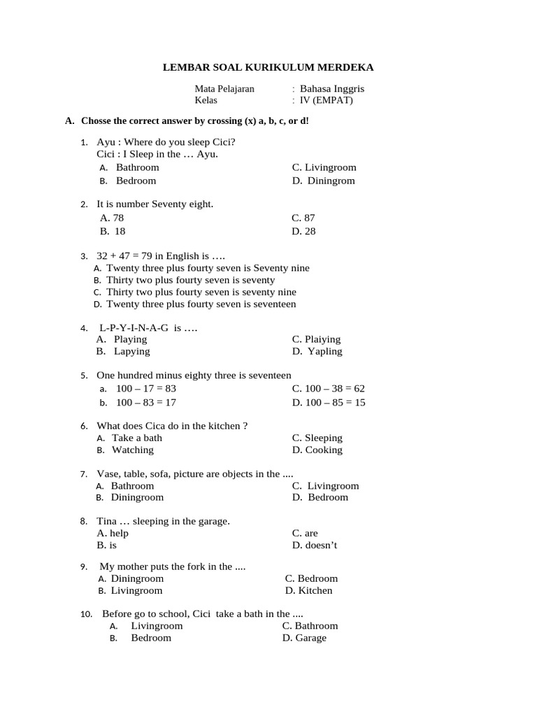 SAS 1 Kelas IV - Bhs - Inggris | PDF