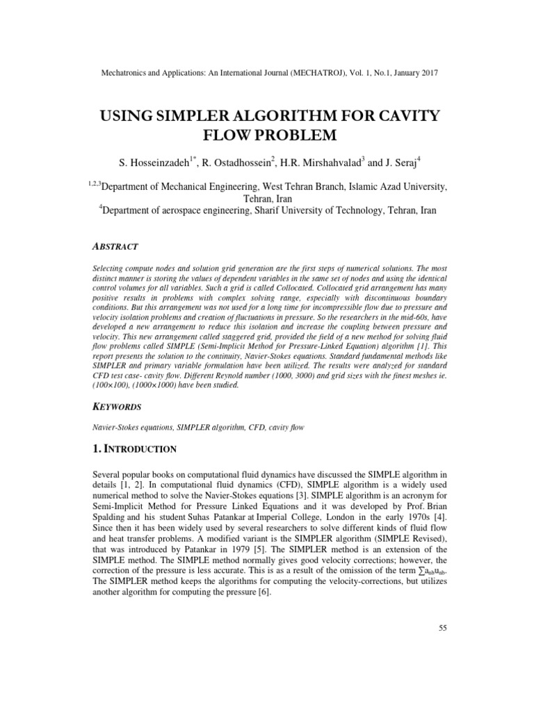 Using Simpler Algorithm For Cavity Flow Problem Pdf Fluid Dynamics