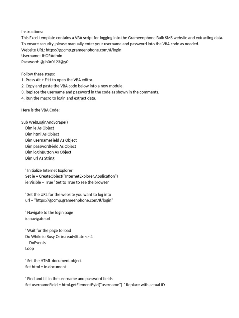 WebLogin_VBA_Template | PDF