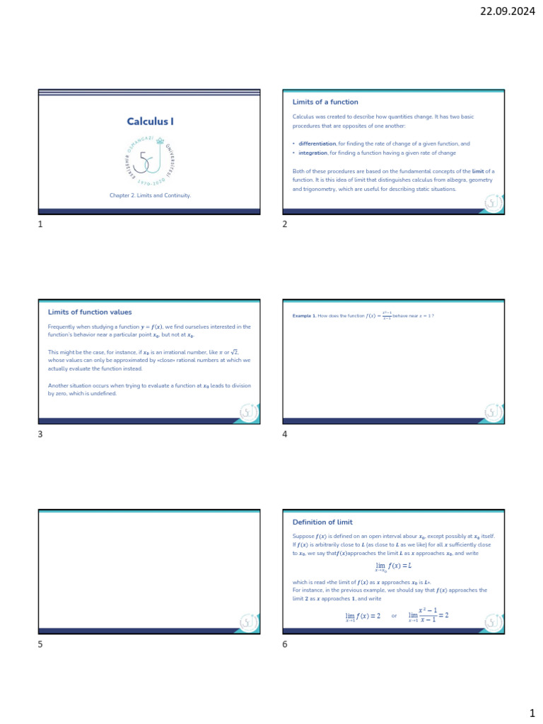Calculus I: Limits and Continuity | PDF | Function (Mathematics) | Continuous Function