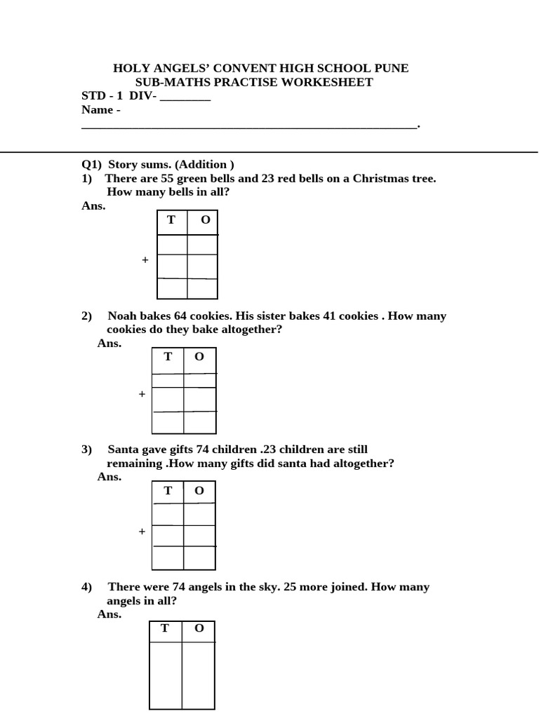 PT2 MATHS WORKSHEET (Story Sums) | PDF