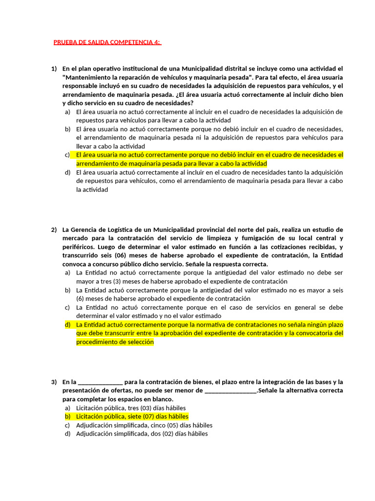 Prueba de Salida Clase 5 | PDF | Servicio Civil