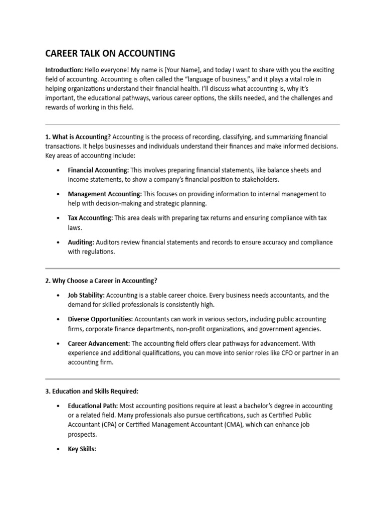 Career Talk On Accounting | PDF | Accounting | Accountant