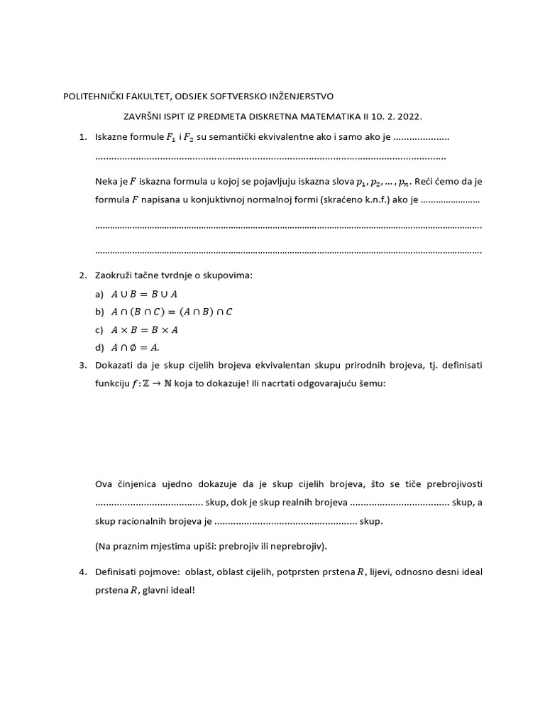 Završni Ispiti Diskretna Matematika2022 | PDF