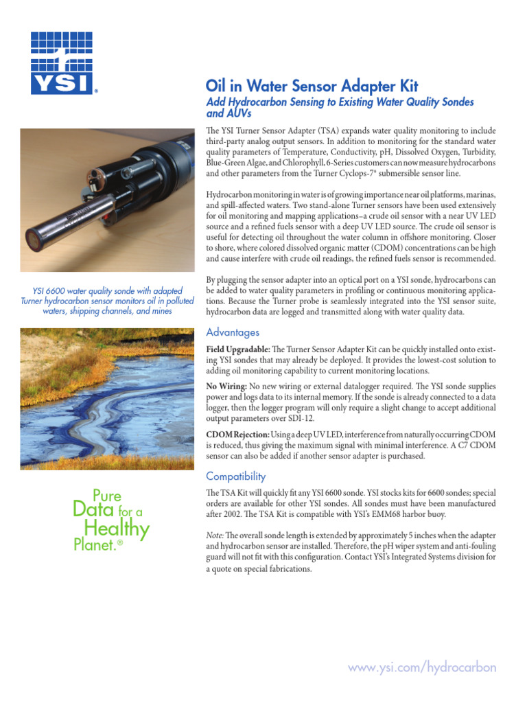 Ysi Oil in Water Sensor Adapter | PDF | Water Quality | Sensor