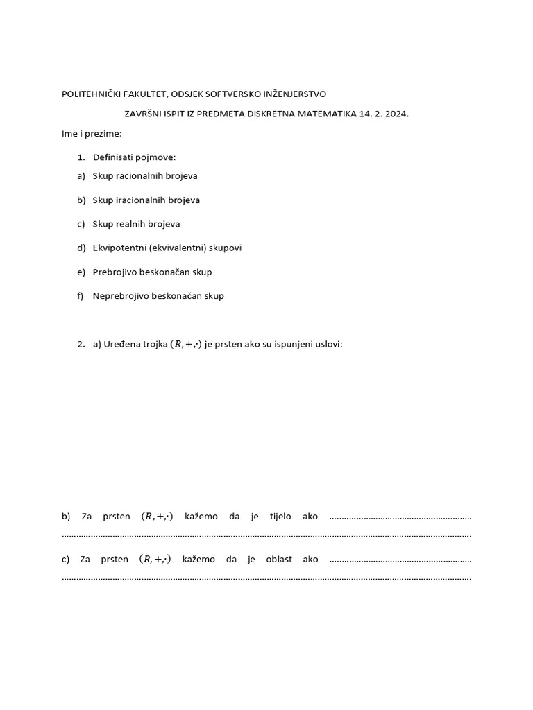 Završni Ispit Diskretna Matematika 2024 | PDF