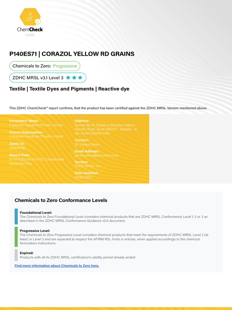 CORAZOL YELLOW RD GRAINS - P140ES71 - Chemcheck | PDF
