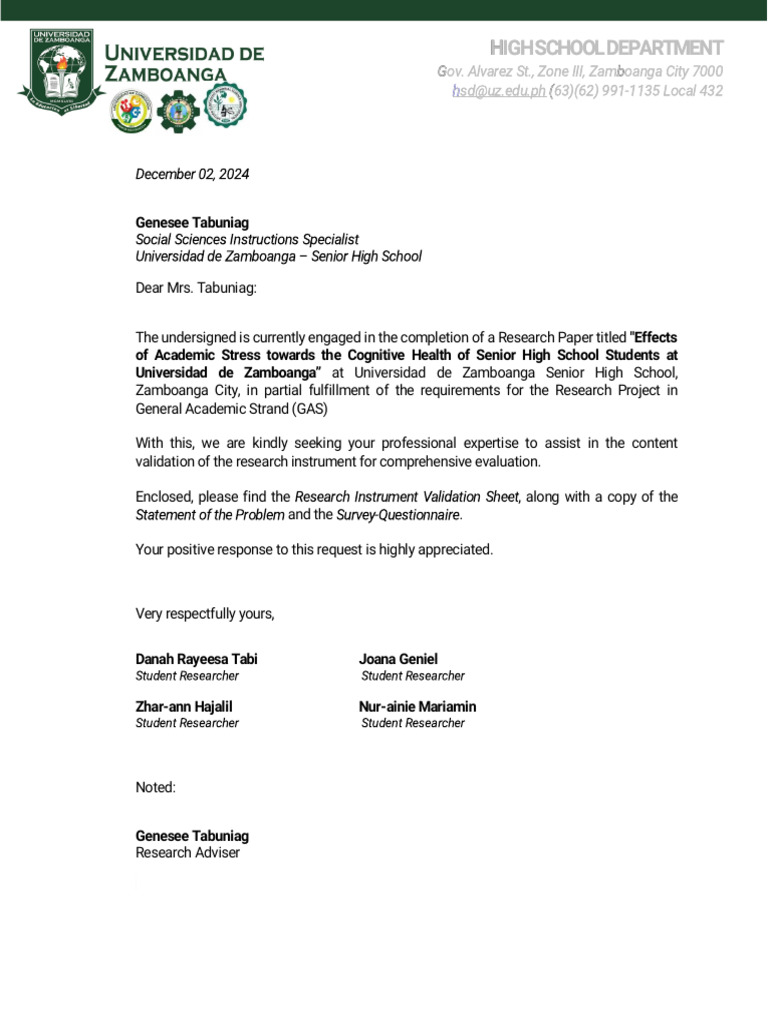 Letter For Content Validation | PDF