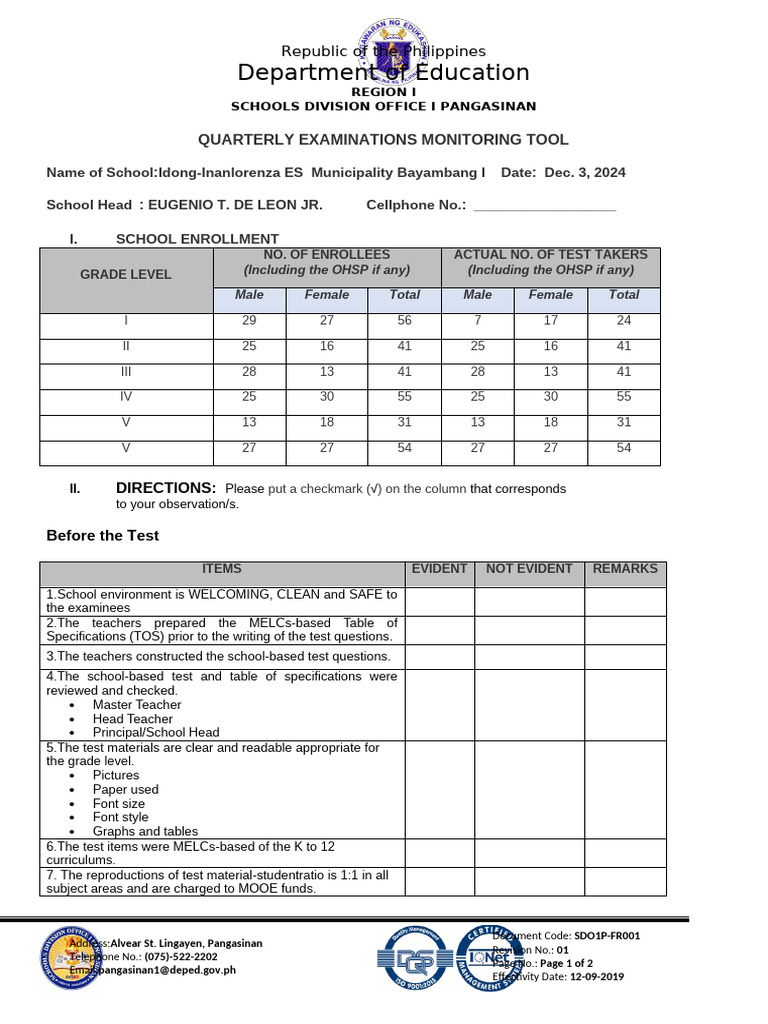 Monitoring-Tool-Quarterly-3rd-Qtr-Exam-1 | PDF