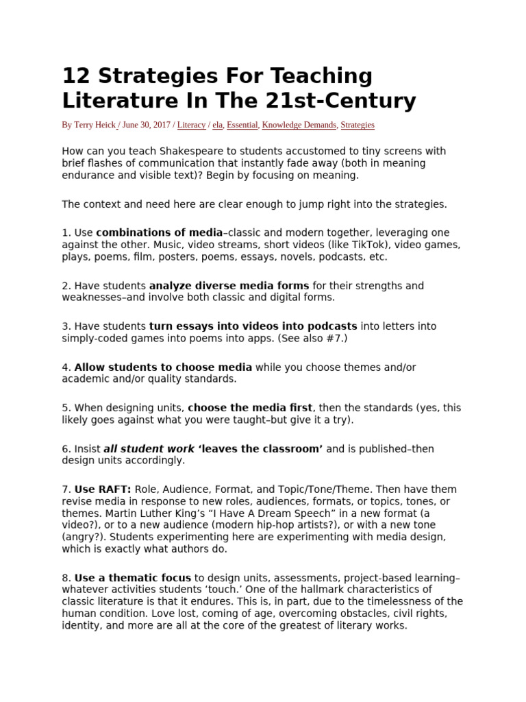 12 Strategies For Teaching Literature in The 21st | PDF | Human ...