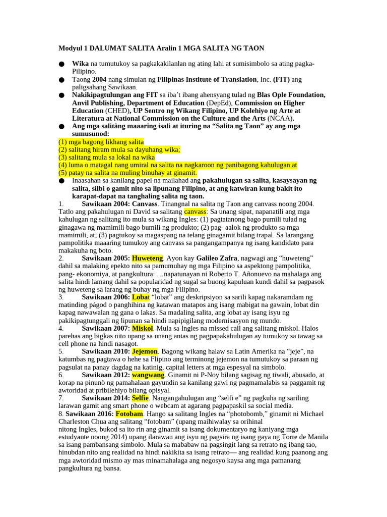 Modyul-1-DALUMAT-SALITA-Aralin-1-MGA-SALITA-NG-TAO | PDF