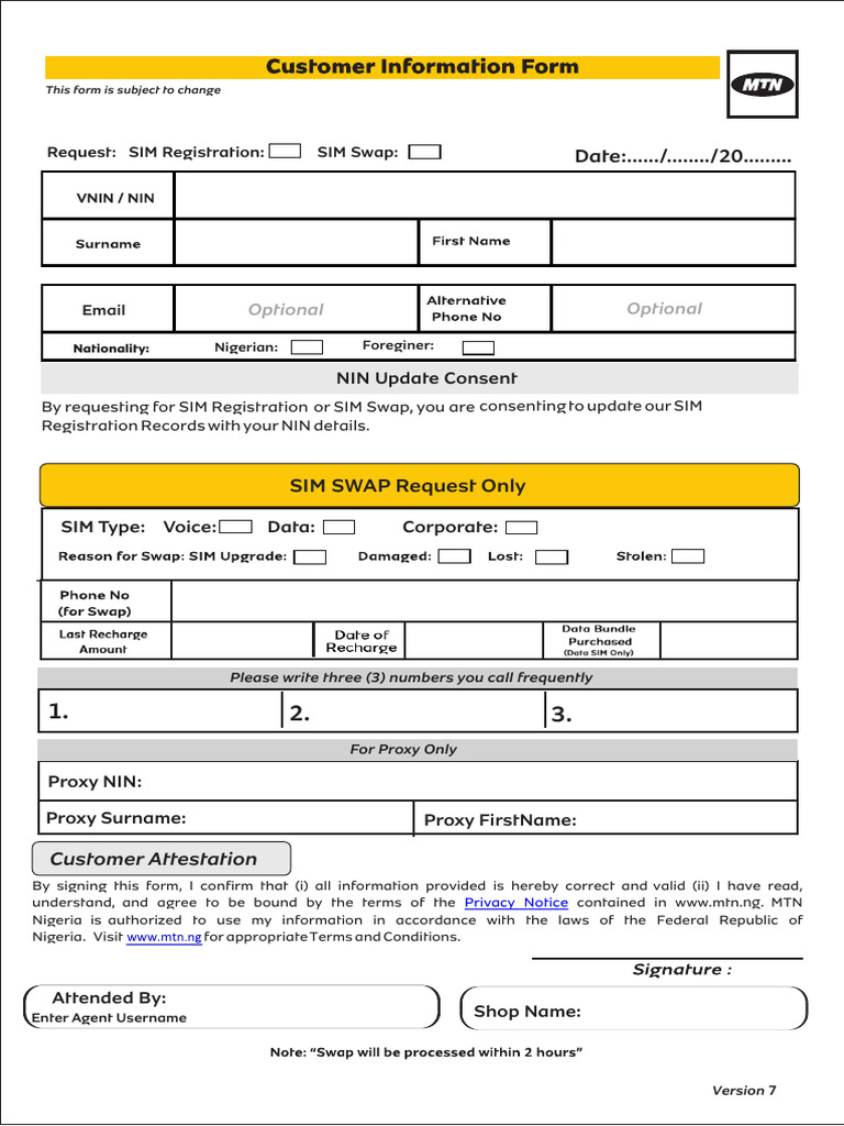 2 in 1 SIM Reg and SIM Swap Form - Version 7 | PDF