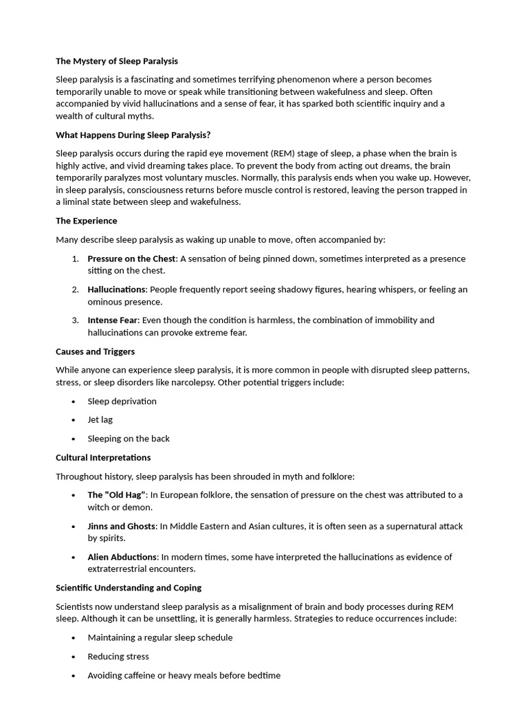 The Mystery of Sleep Paralysis | PDF | Sleep | Neuroscience