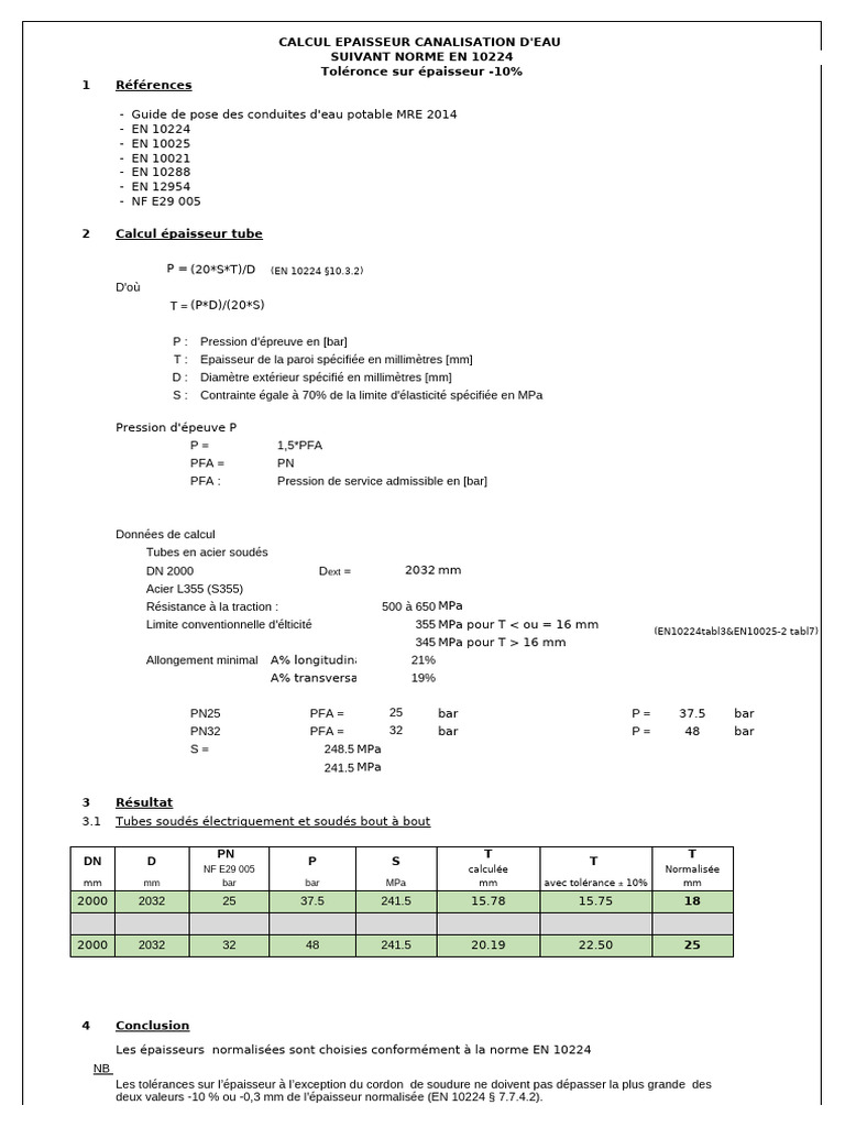 Calcul épaisseur tube sous pression EN 10224 | PDF | Rendement ...
