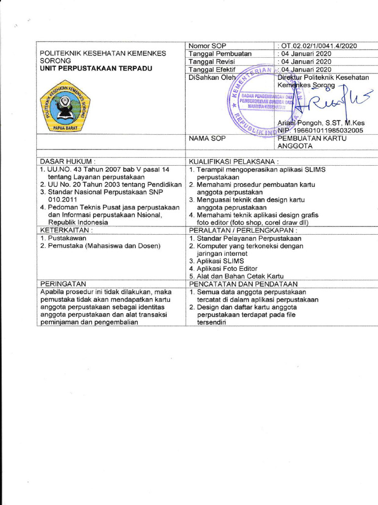 Salinan SOP PEMBUATAN KTA | PDF