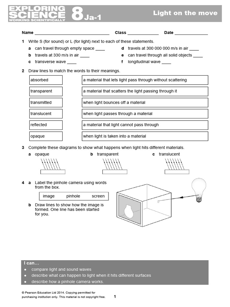 8J Light ALL Worksheets | PDF | Mirror | Eye