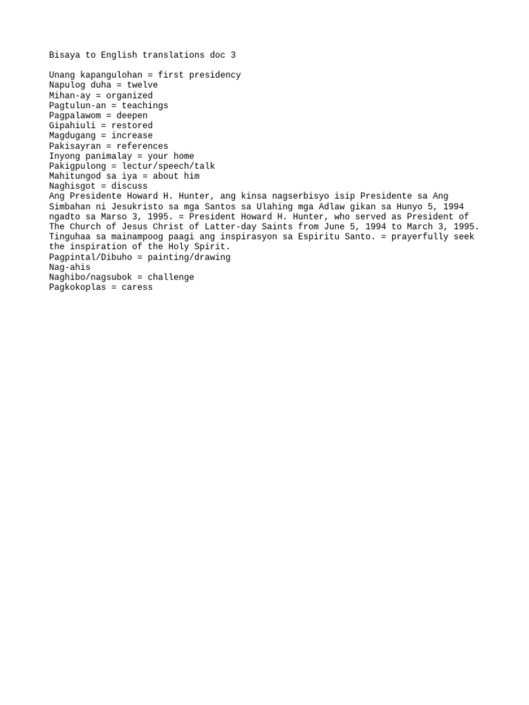 Bisaya To English Translations Doc 3a | PDF