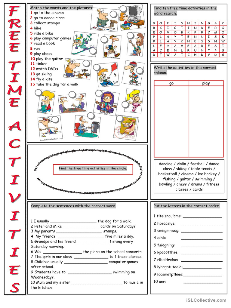 Free Time Activities Vocabulary Exercises | PDF