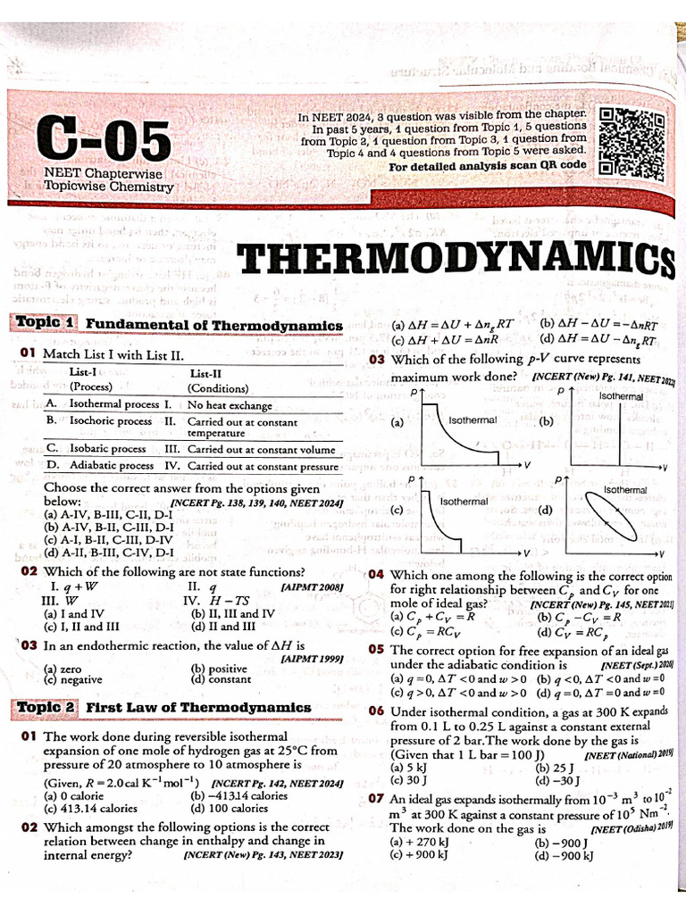 Thermodynamics NEET PYQs | PDF