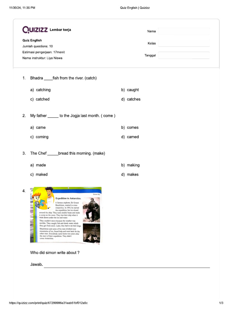 English Exercise Grade 4 | PDF