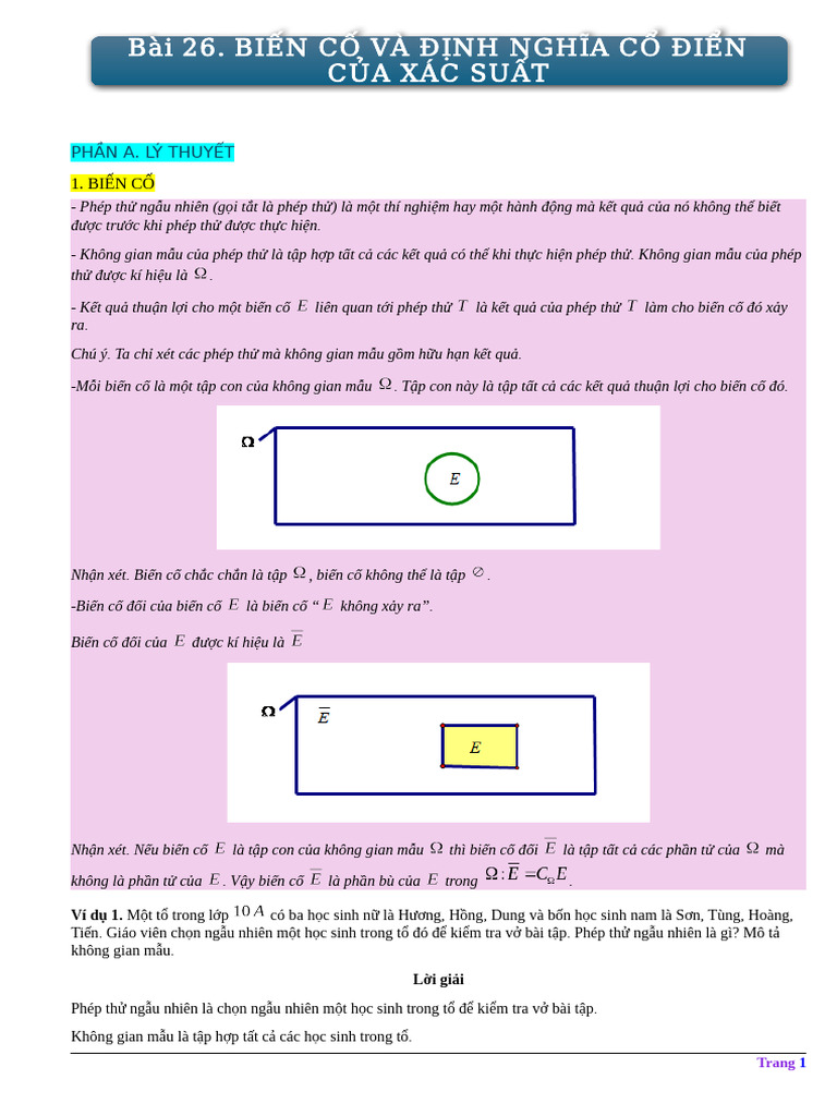 Bien Co Va Dinh Nghia Xac Suat Co Dien - DAP AN | PDF
