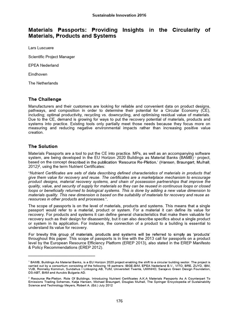 Materials Passports- Providing Insights in the Circularity of Materials ...