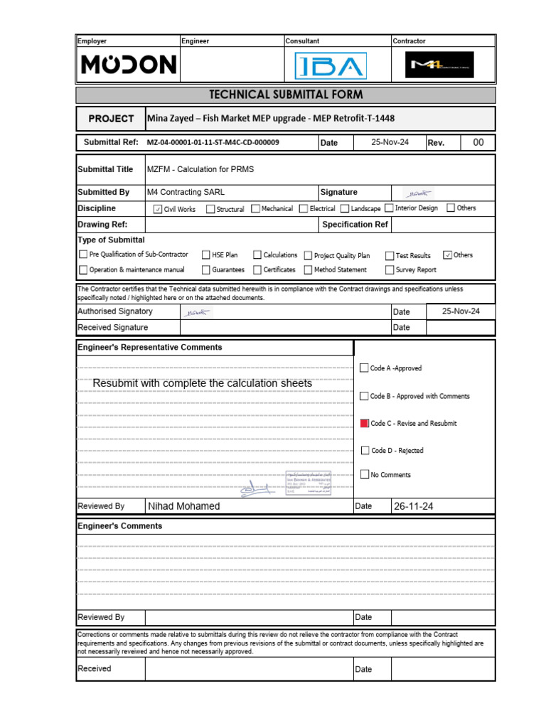 CECB-C-MZ‐04‐00001‐01‐11‐ST‐M4C‐CD‐000009[00] Calculation for PRMS | PDF | Specification ...
