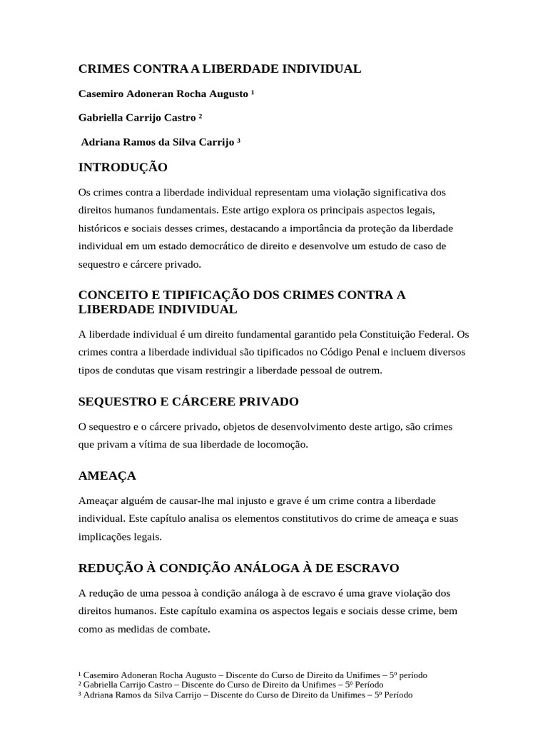 Crimes contra a Liberdade Individual | PDF | Crimes | Crime e Violência