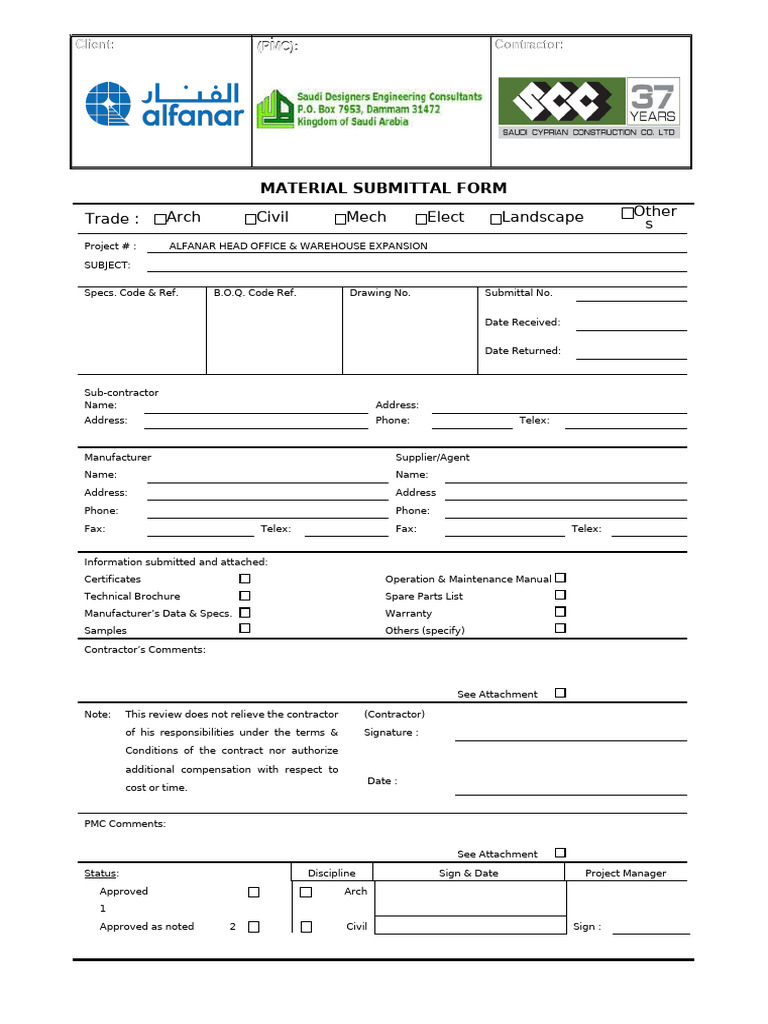 PD - sf004.R1 Material Submital Form | PDF
