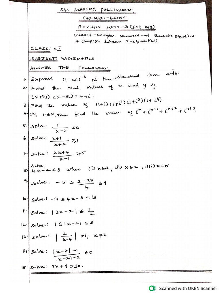 Revision Sums-3 (Chap 4&5) | PDF